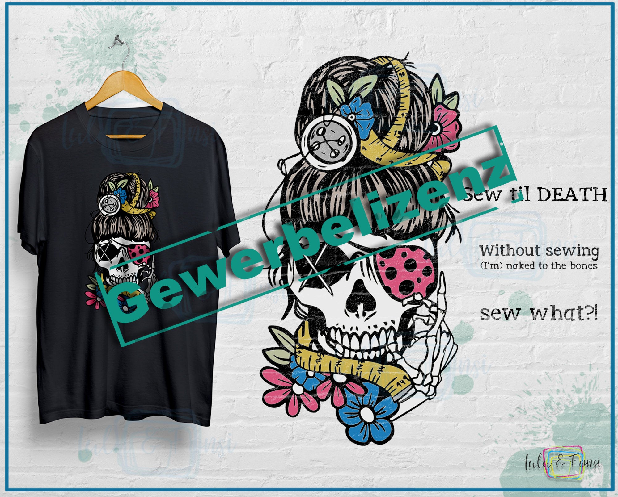 Gewerbelizenz - Plotterdatei "Sewing Skull Uschi" – Lulu und Fonsi